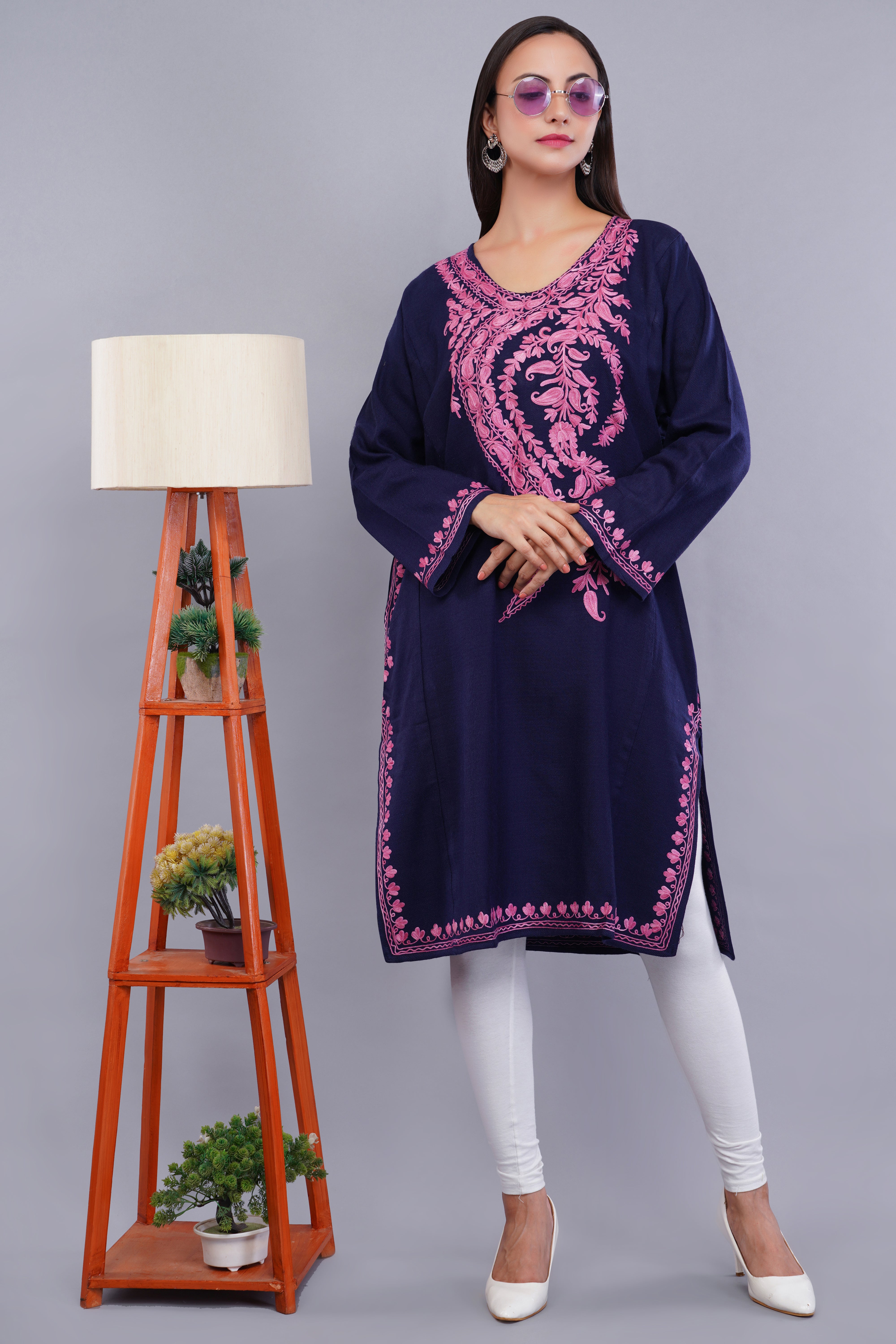 Buy Blue Kashmiri Pheran with Pink Aari Embroidery and Large Paisley ...