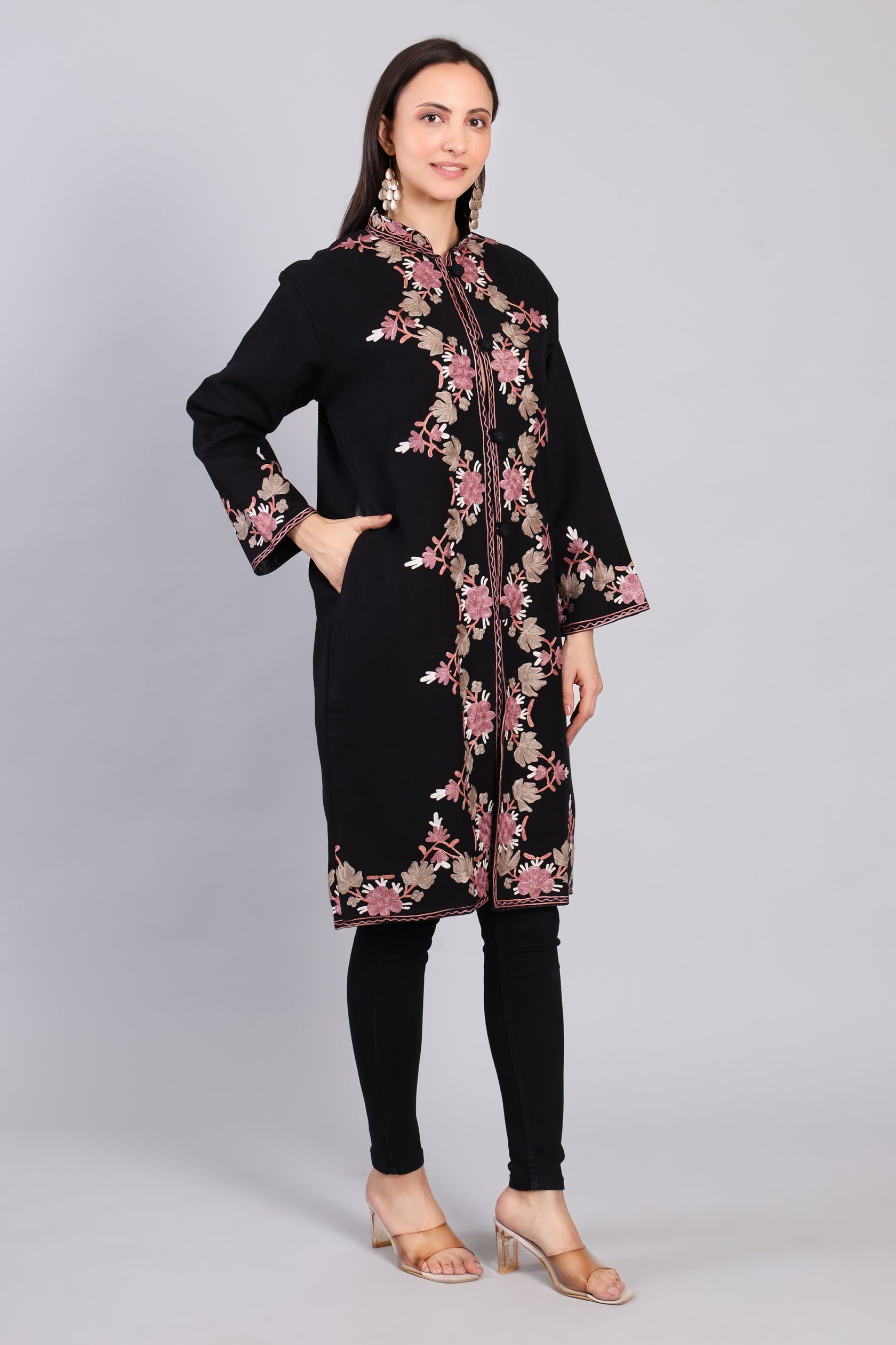 Buy Gulnaar-e-Siyah Kashmiri Wool Jacket | Aari Embroidery – Kashmiri ...